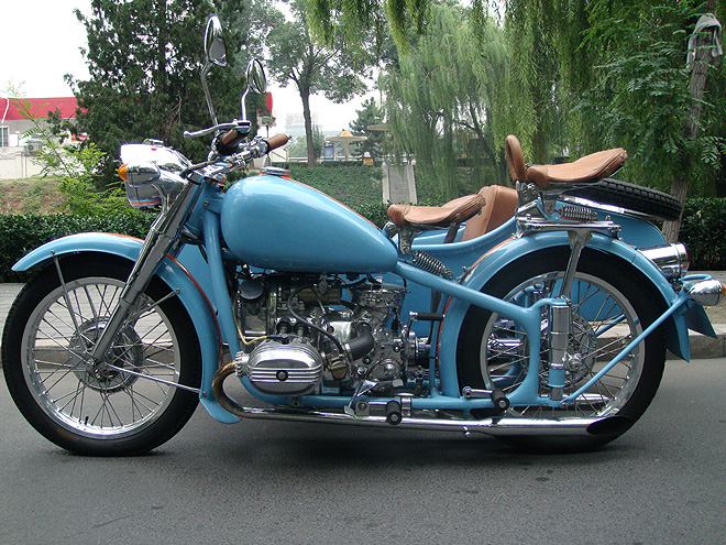 Beijing Sidecar Motorcycles - Baby Blue Orange Race Stripe OHV